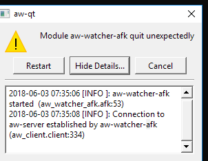 aw-watcher-afk quit unexpectedly on start · Issue #199 · ActivityWatch/activitywatch · GitHub