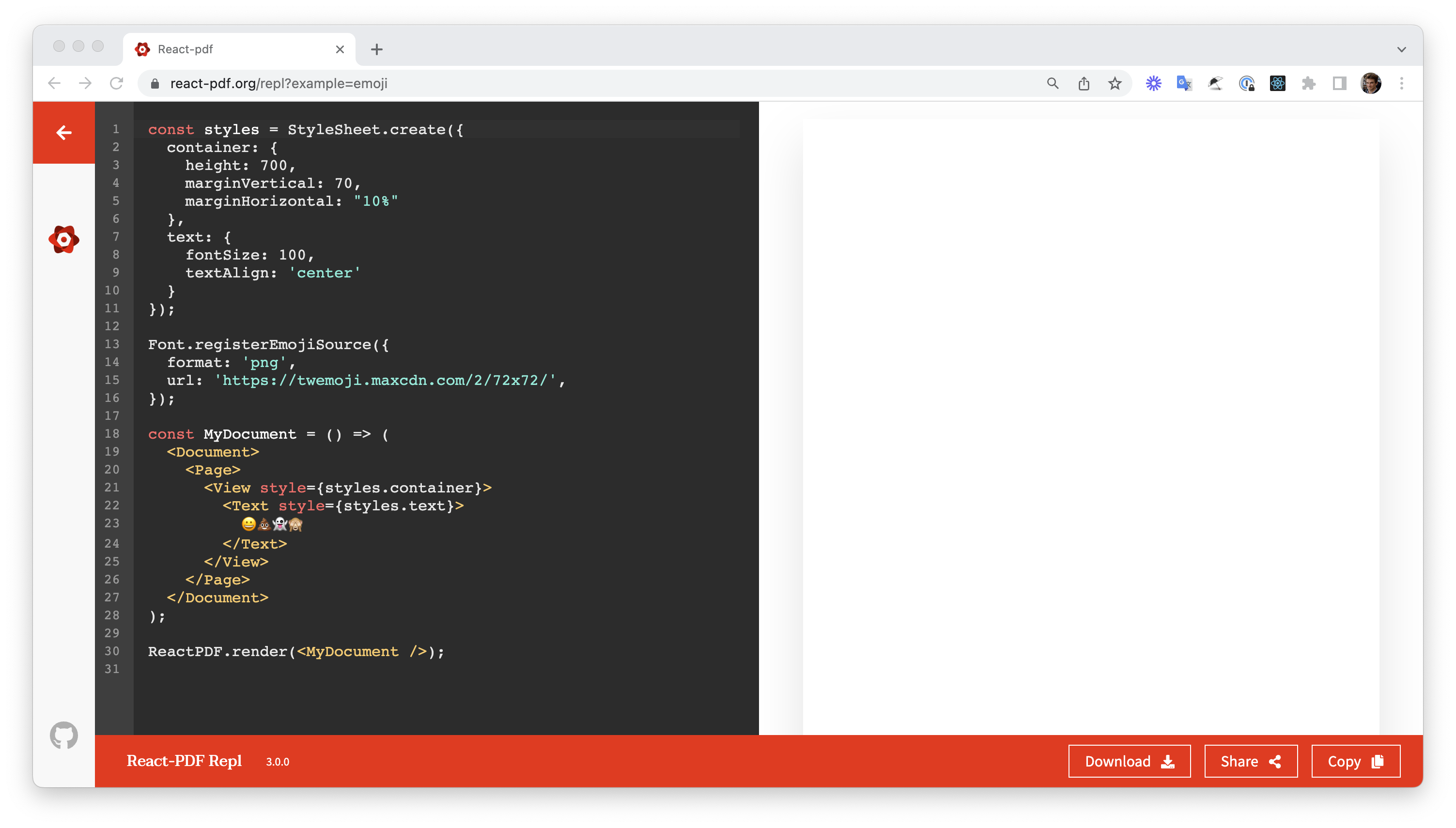 registerEmojiSource example is not showing the emoji · Issue #2180 · diegomura/react-pdf · GitHub