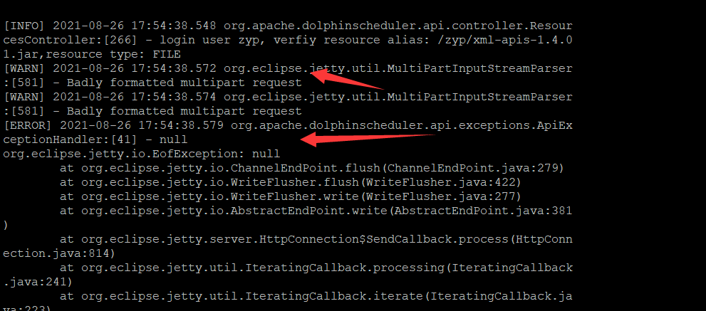 Badly formatted multipart request by jar file · Issue #6043 · apache/dolphinscheduler · GitHub