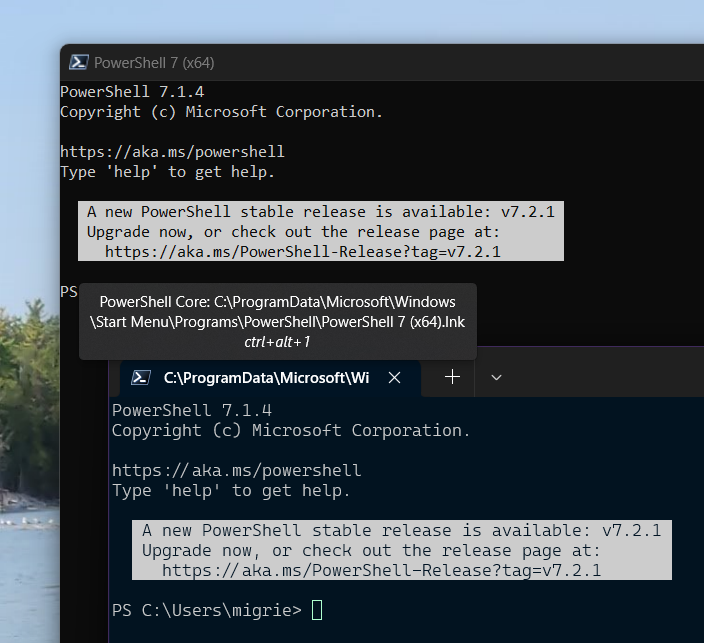 the tab title after launching powershell (launches terminal I think ...