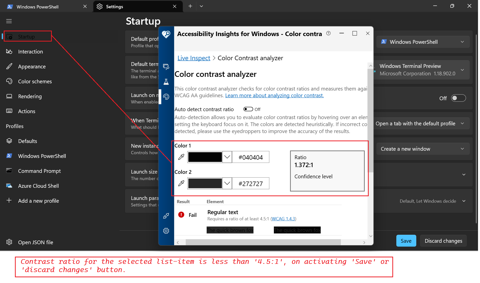 {Freeway-Bug}[Settings]: Contrast ratio for 'Selected' list-item is '1.37:1' with it's ...