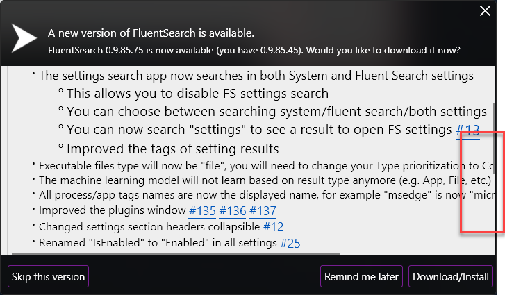 Enable word wrapping in changelog window · Issue #83 · adirh3/Fluent-Search · GitHub
