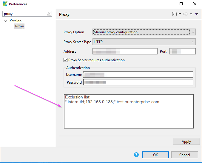 Proxy configuration needs exclusion list · Issue #179 · katalon-studio ...