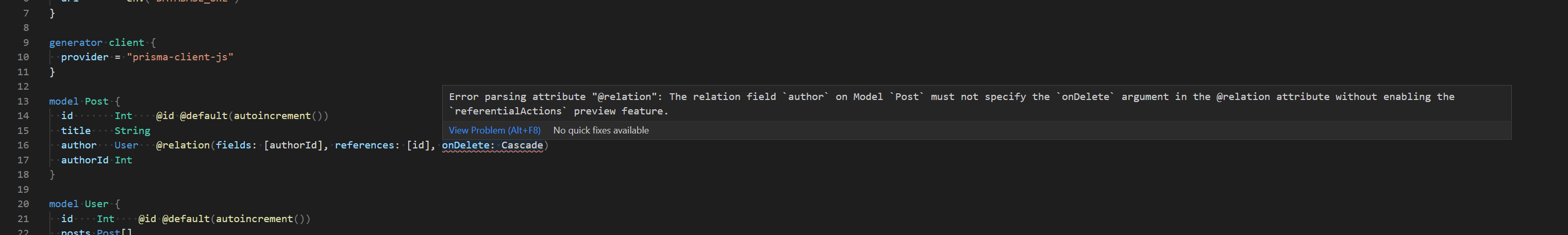 referentialActions: Only underline offending part of line when using referential actions, but ...