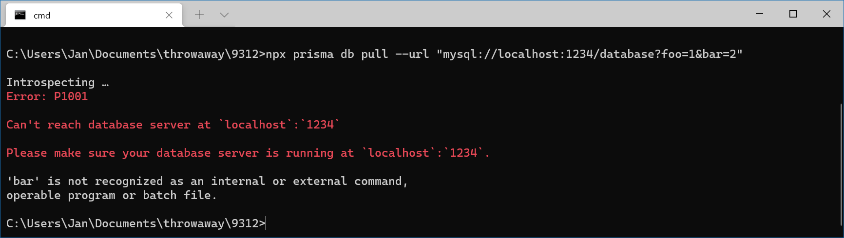 `db Pull Url` With Connection String Containing `and` Leads To Unexpected Executed Of Query