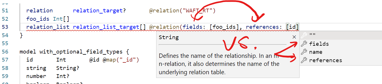 @relation auto completion: fields and references are still suggested when already present (when ...