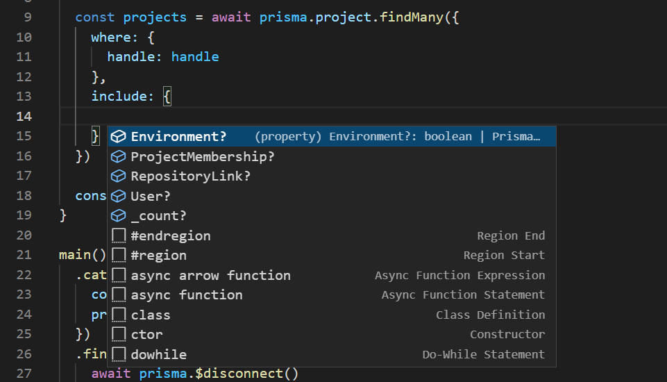 Client autocompletion for `include` is suboptimal · Issue #12842 · prisma/prisma · GitHub