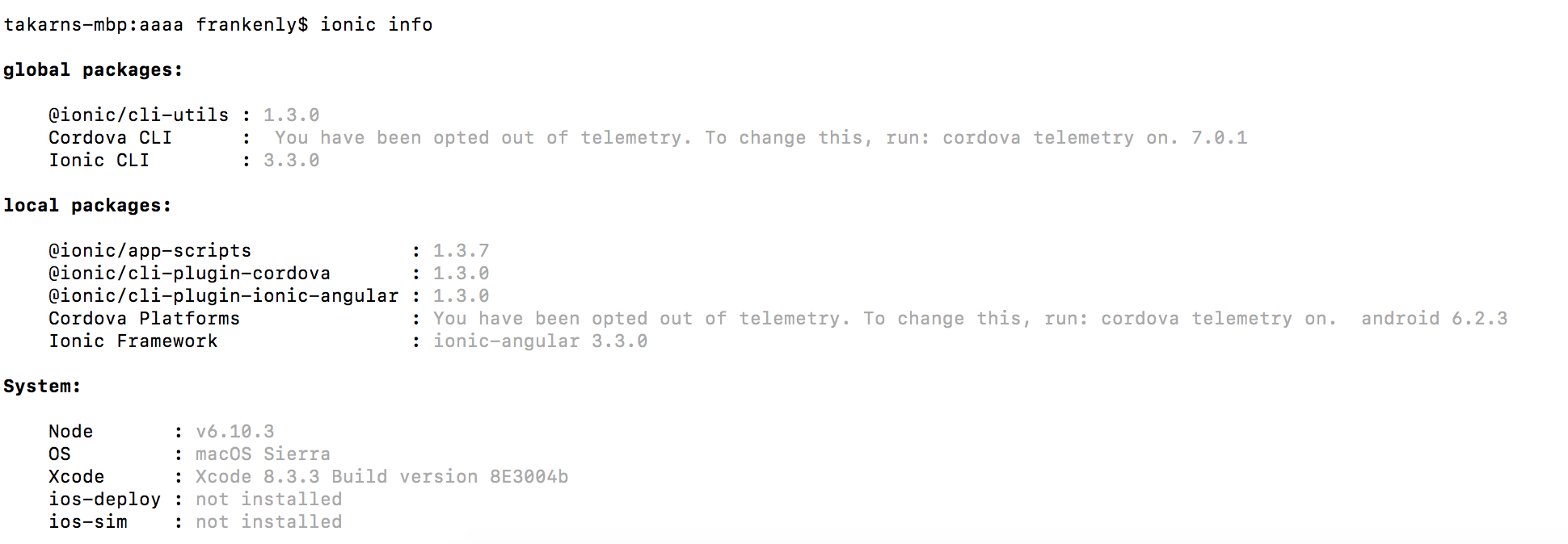 `cordova telemetry` sideffect: info notice shown before `cordova` (and platforms) version ...