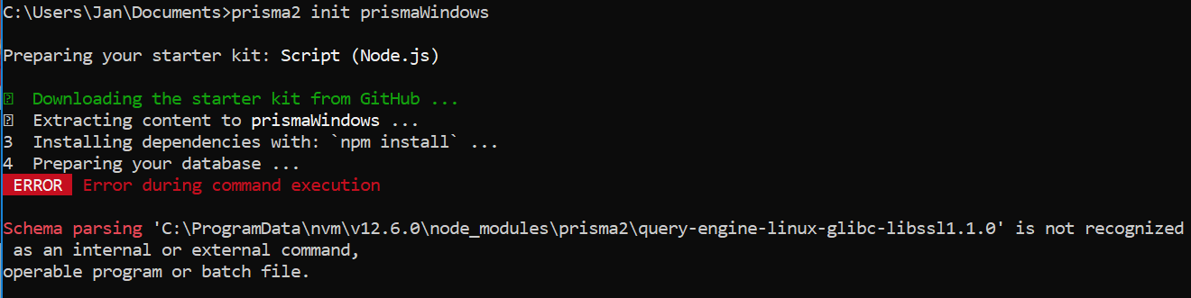 [windows] `prisma2 Init` Error During Command Execution · Issue 504 · Prisma Prisma · Github