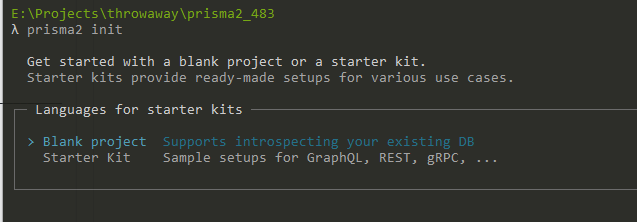 `prisma2 init`, first step is labeled "Languages for starter kits" · Issue #501 · prisma/prisma ...