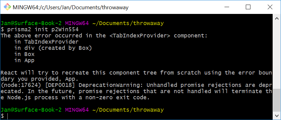 Handle non interactive TTYs (like Git Bash on Windows) · Issue #554 · prisma/prisma · GitHub