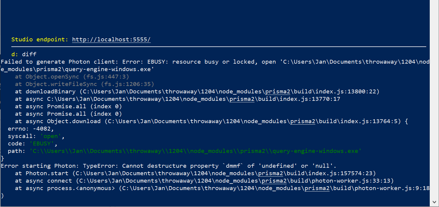 prisma2 dev error with sqlite on windows · Issue #1204 · prisma/prisma · GitHub