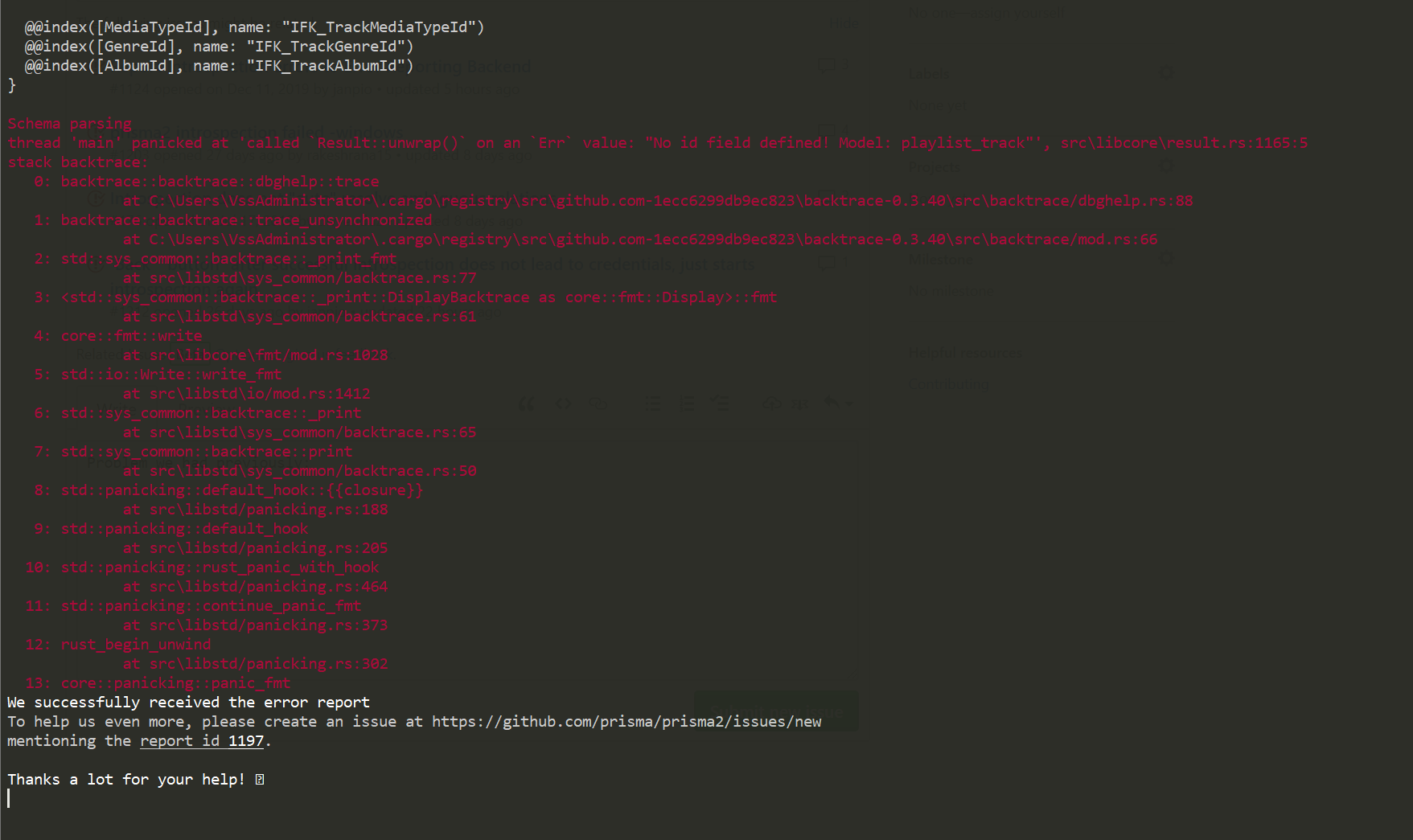 Introspection Error reporting does not exit on Windows · Issue #1367 · prisma/prisma · GitHub