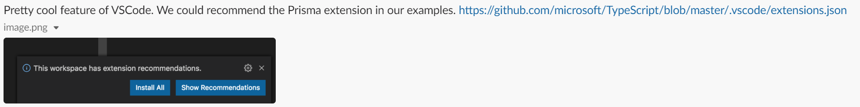 Automatically recommend VSCode extension in example project by including in Workspace file ...