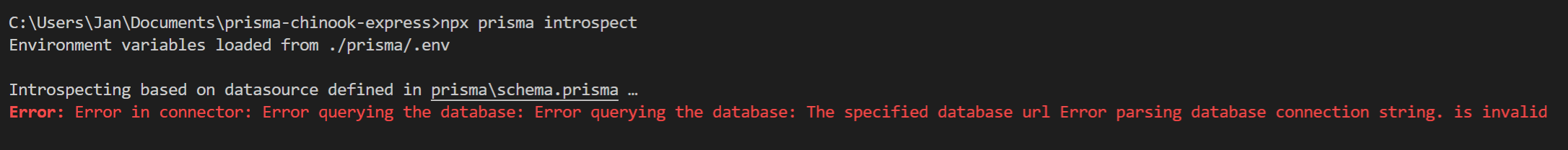 Invalid database connection string leads to strange error message · Issue #2748 · prisma/prisma ...