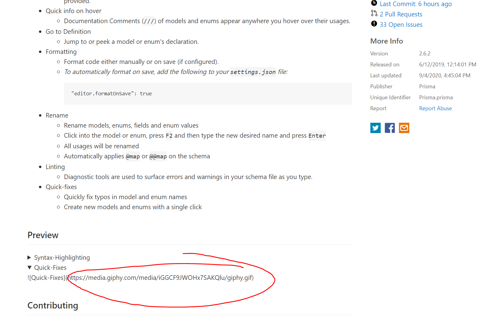 Prisma README on marketplace, gif can not be loaded · Issue #459 · prisma/language-tools · GitHub