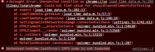 Uncaught Errors and Unchecked runtime.lastError - `settings/?search ...