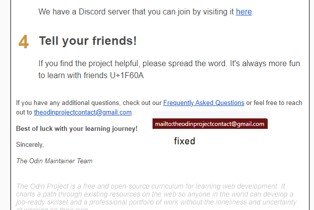 Bug: Invalid TheOdinProject email provided · Issue #3999 · TheOdinProject/theodinproject · GitHub