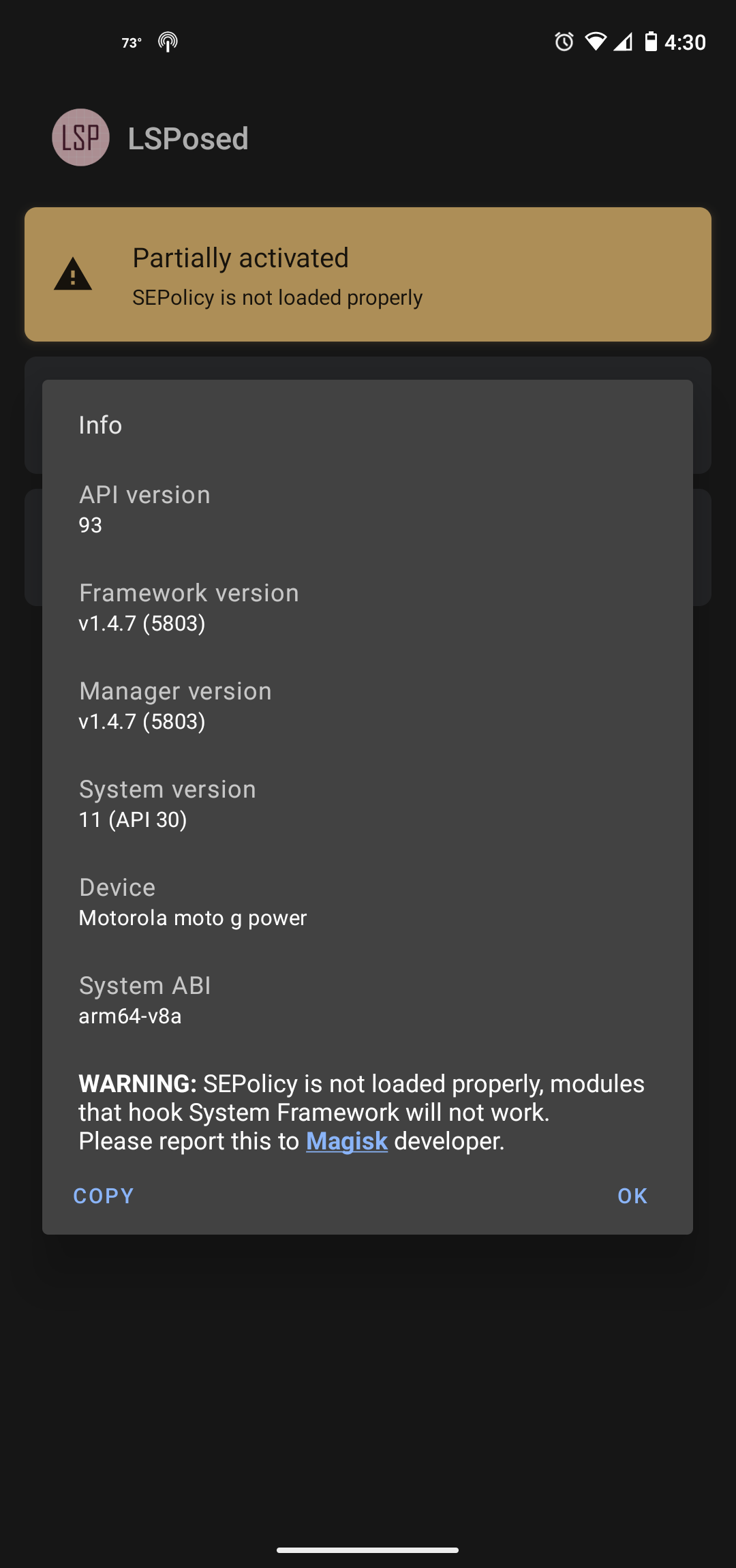 LSposed partially activated: SEPolicy is not loaded properly · Issue #4485 · topjohnwu/Magisk ...