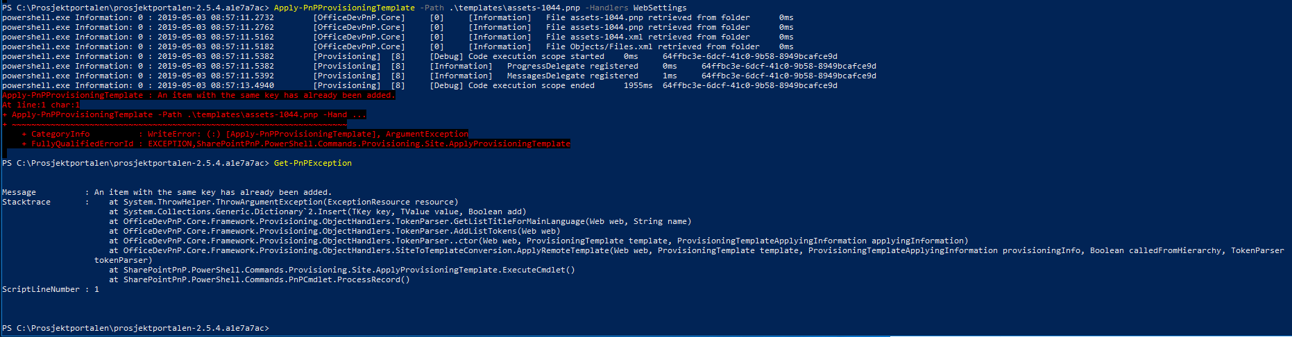 Apply Pnpprovisioningtemplate An Item With The Same Key Has Already Been Added · Issue 2223 