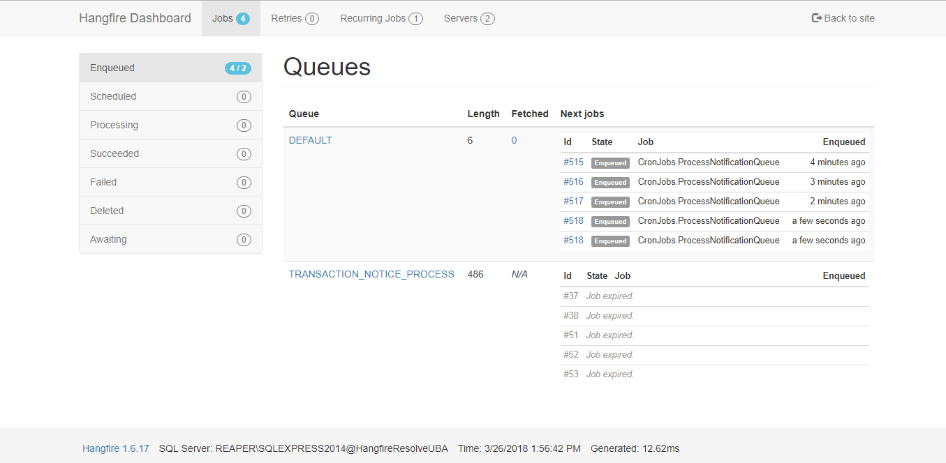 Hangfire Recurring Jobs not performing Job · Issue #1149 · HangfireIO/Hangfire · GitHub