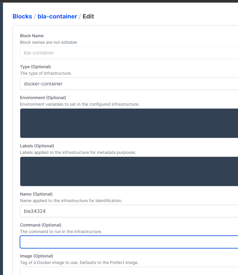Can't change non-string options in DockerContainer block · Issue #7200 · PrefectHQ/prefect · GitHub