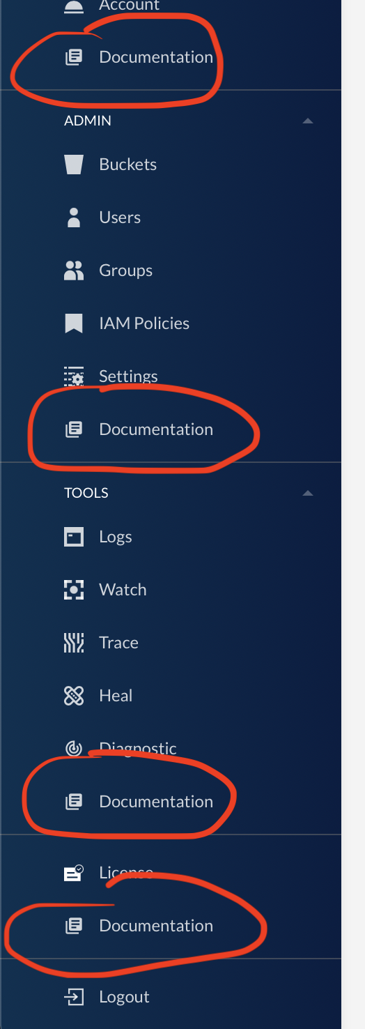 Too much documentation in Menus · Issue #680 · minio/console · GitHub
