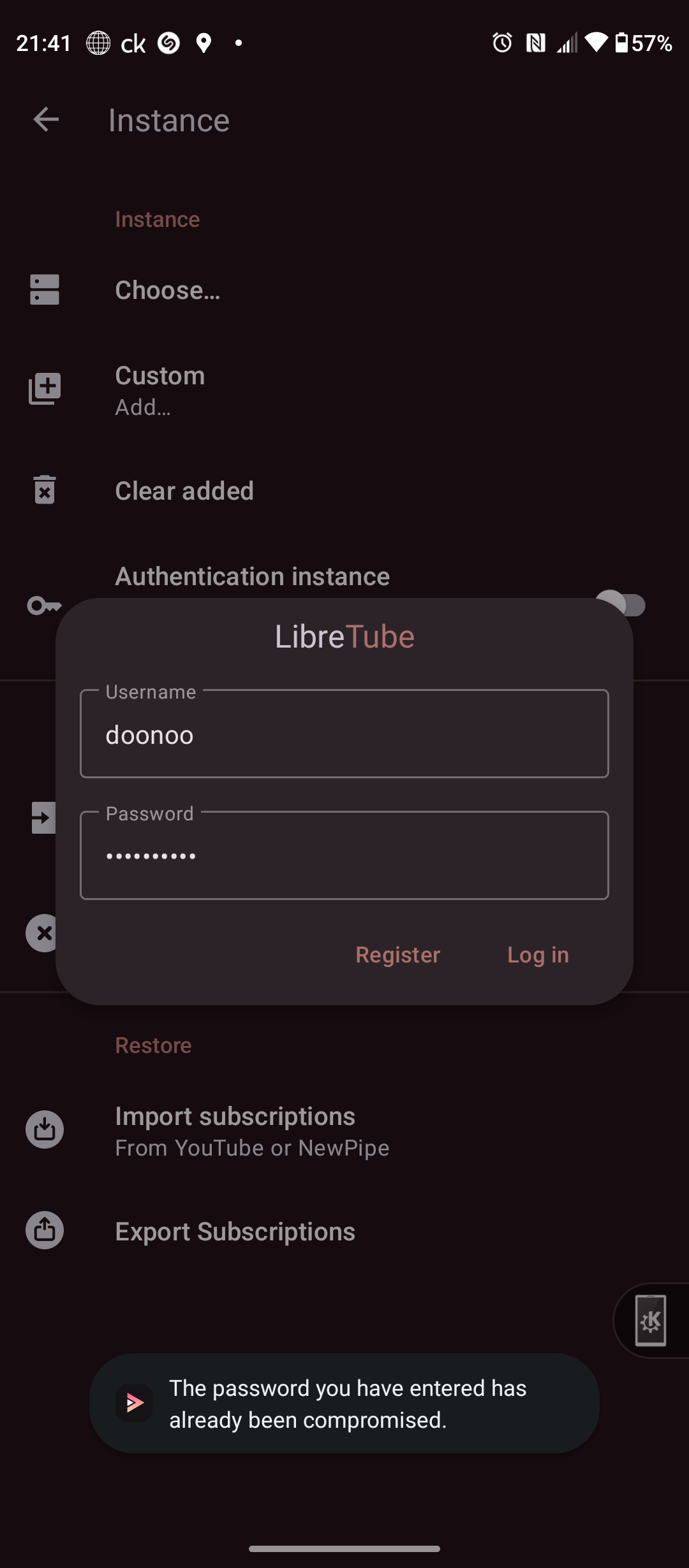 "The password you entered is already compromised." · Issue #1294 · libre-tube/LibreTube · GitHub