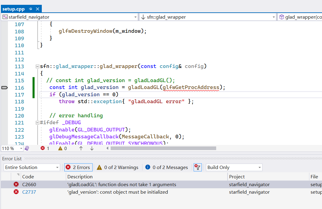 "gladLoadGL " method don't take a parameter · Issue #2 · s9w/starfield ...