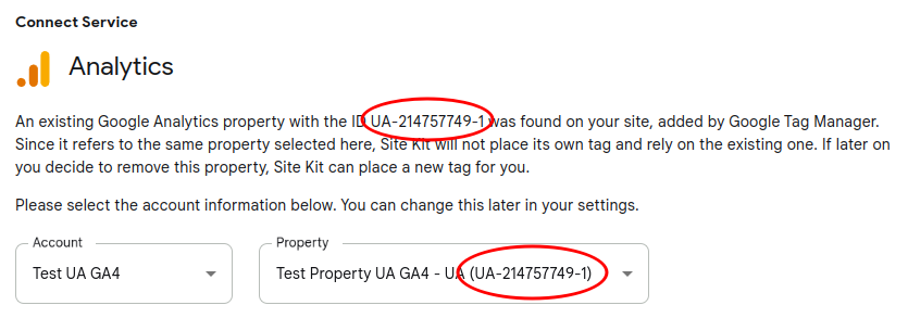 Change the wording when an existing Analytics property was found via ...