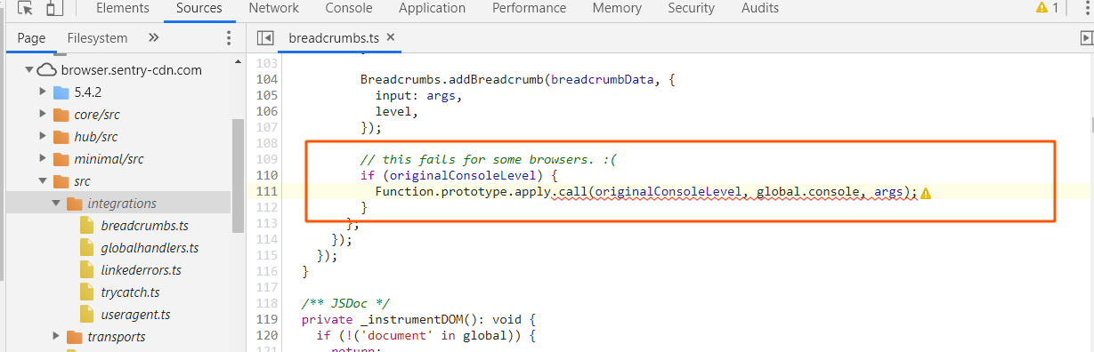JavaScript events broken due to Sentry src/integrations/breadcrumbs.ts · Issue #2130 · getsentry ...