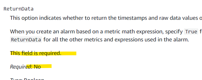 Contradictory Documentation Of Alarm Metricdataquery · Issue 1227 · Awsdocs Aws Cloudformation