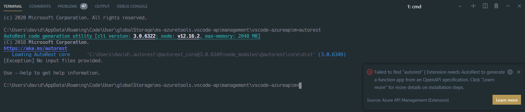 Scaffold Functions > Failed to find "autorest". Autorest is installed, via npm. · Issue #152 ...
