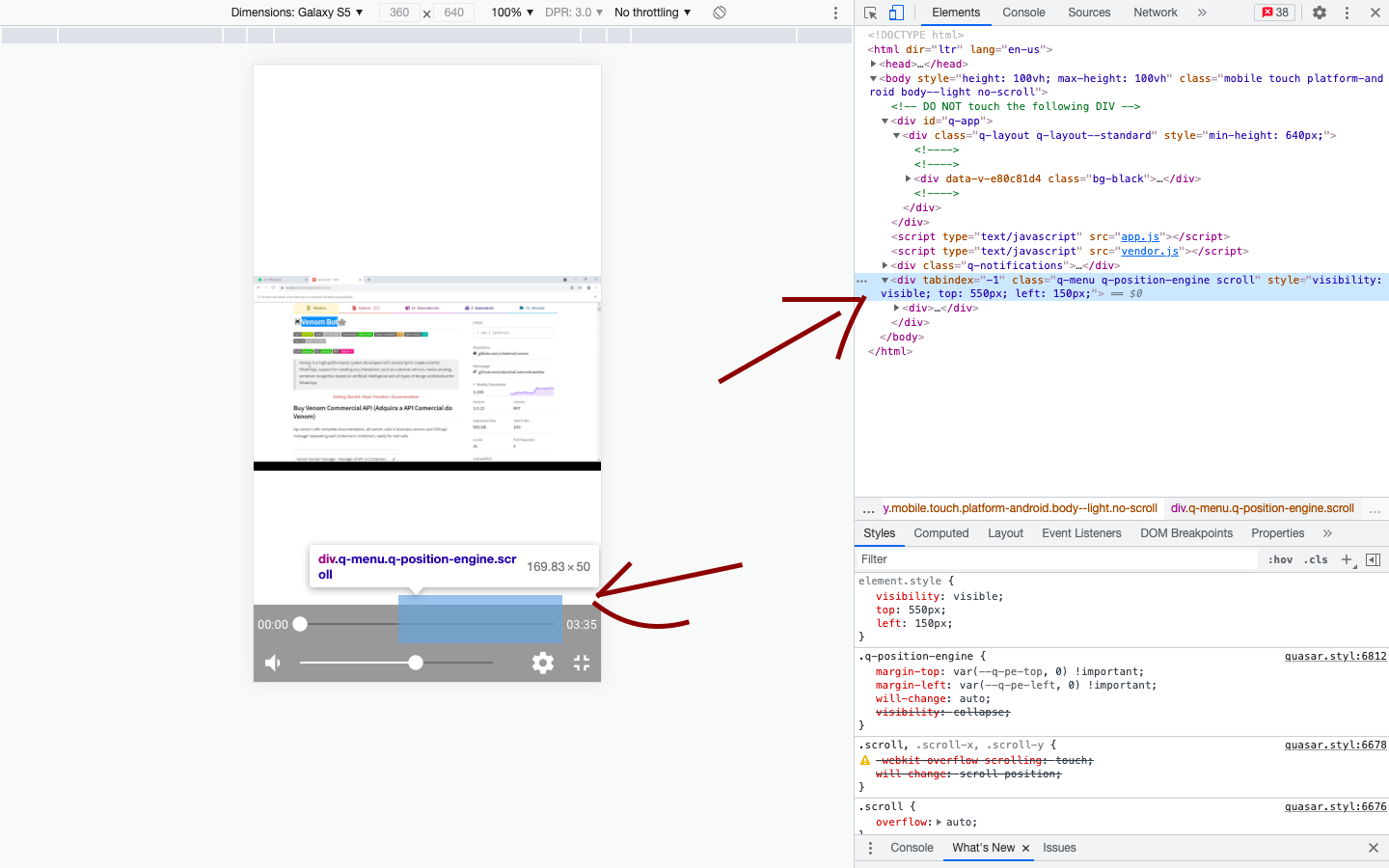 The settings-menu is not shown when the app is full screen · Issue #335 · quasarframework/quasar ...