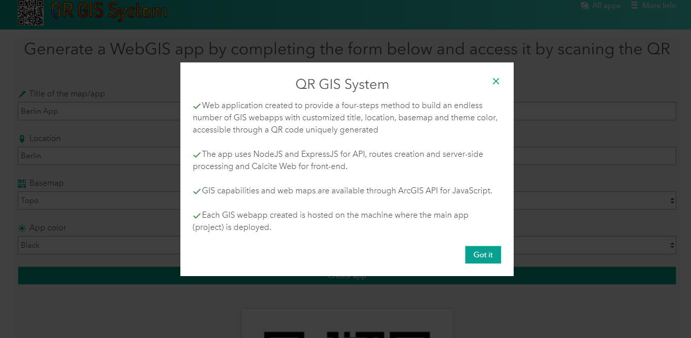 GitHub - ialixandroae/QRGIS: NodeJS API + WebGIS application that allows the user to create ...