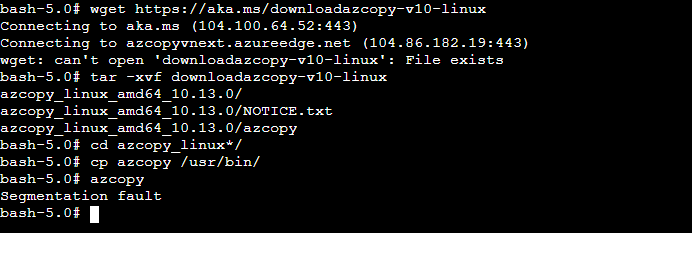 Issues Running AzCopy with Azure container instance when deploying it ...