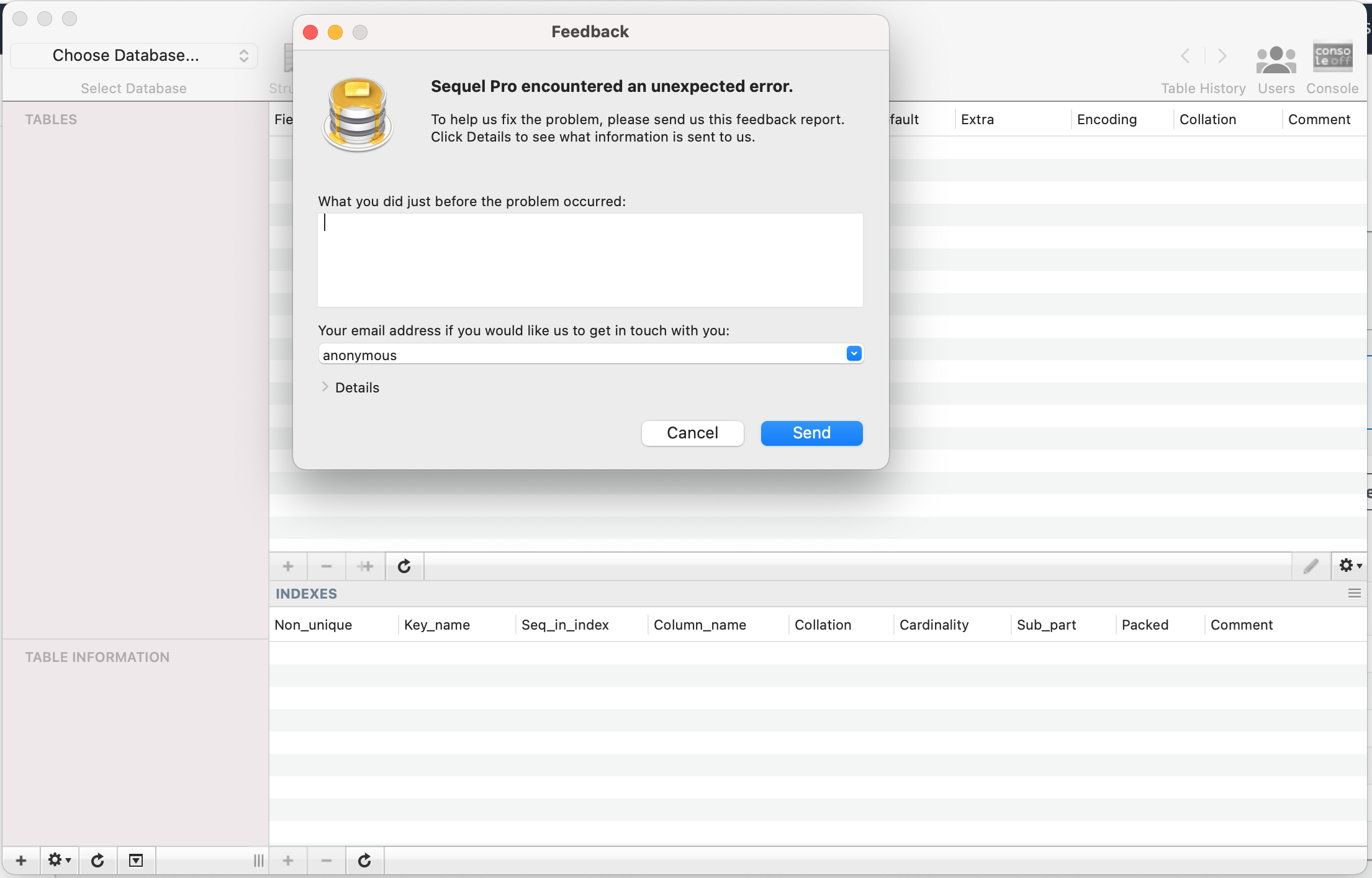 Error on all attempts to connect to a database, submit error report ...