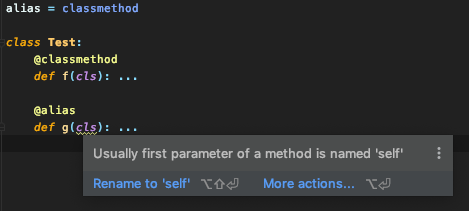 PyCharm complains about missing @classmethod for @validators, but validator is ignored when ...