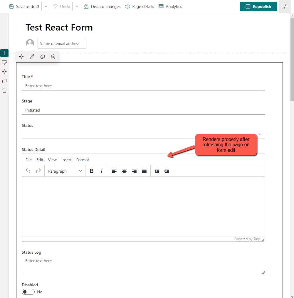 React-list-form failing to render rich text editor control when the page is toggled Edit ...