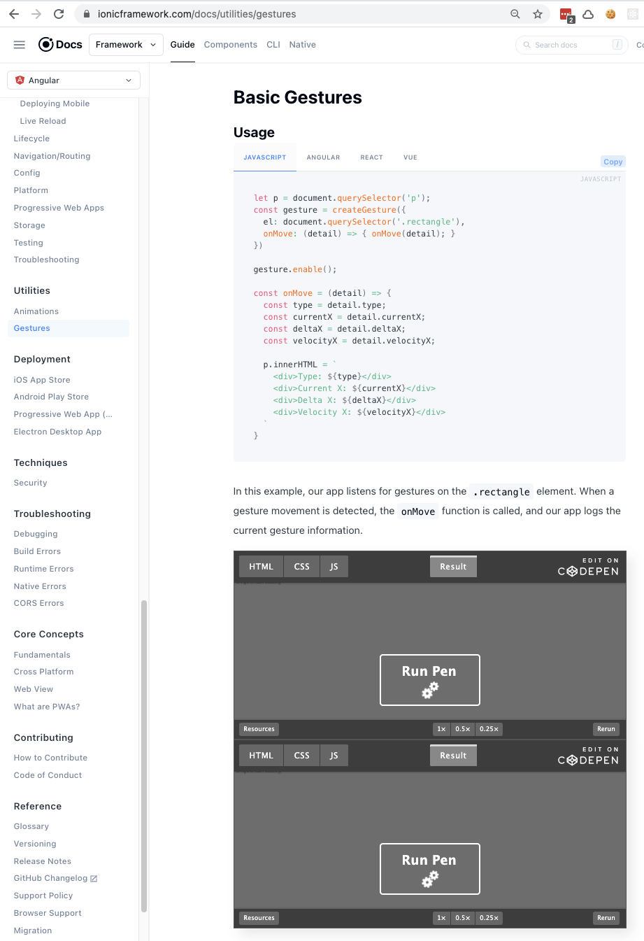 All CodePen Pens are duplicated on gestures.md · Issue #1874 · ionic-team/ionic-docs · GitHub