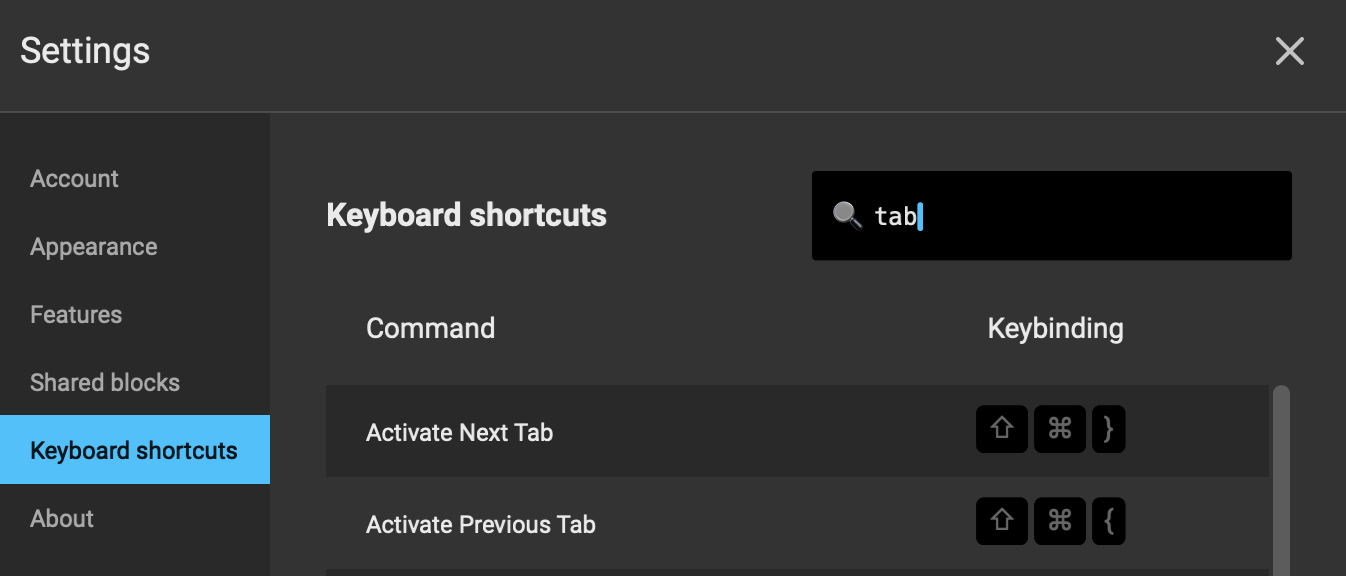 Next/Previous Tab Keyboard Shortcuts displayed in menu don't match settings keybindings · Issue ...