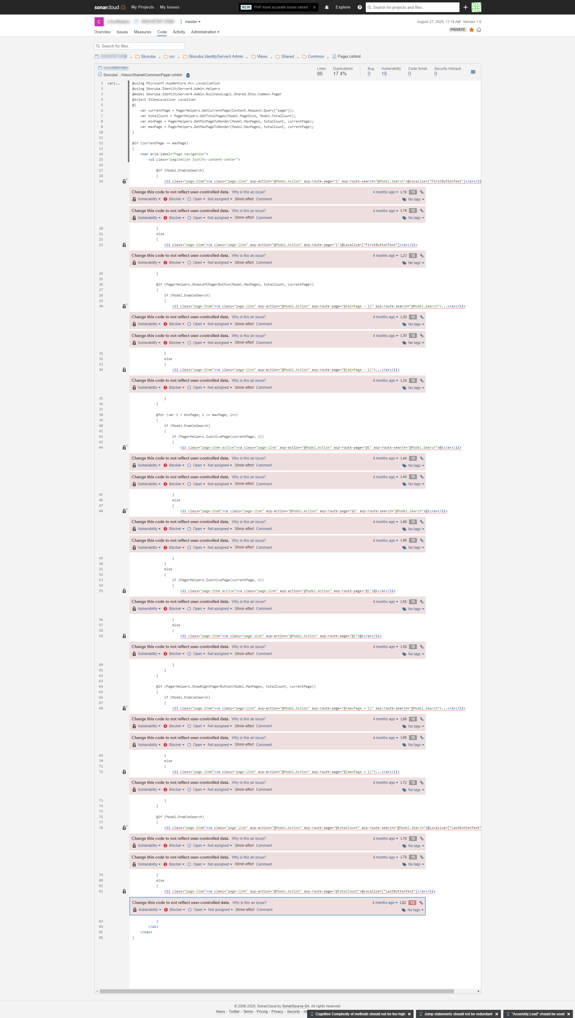 SonarCloud code review · Issue #695 · skoruba/IdentityServer4.Admin · GitHub