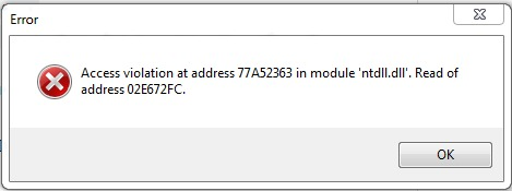 Access violation 77cd2373 in module ntdll.dll. Read of address 03d972fc · Issue #2778 · lando ...