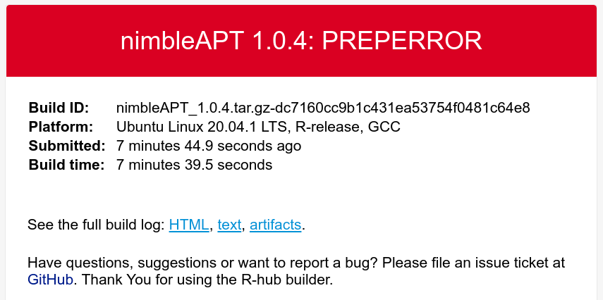 Mail says PREPERROR but build log says SUCCESS · Issue #448 · r-hub/rhub · GitHub