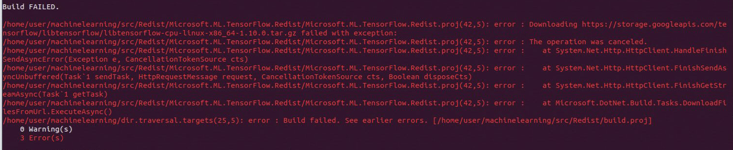 Build failed on Ubuntu 18.04 · Issue #1554 · dotnet/machinelearning · GitHub