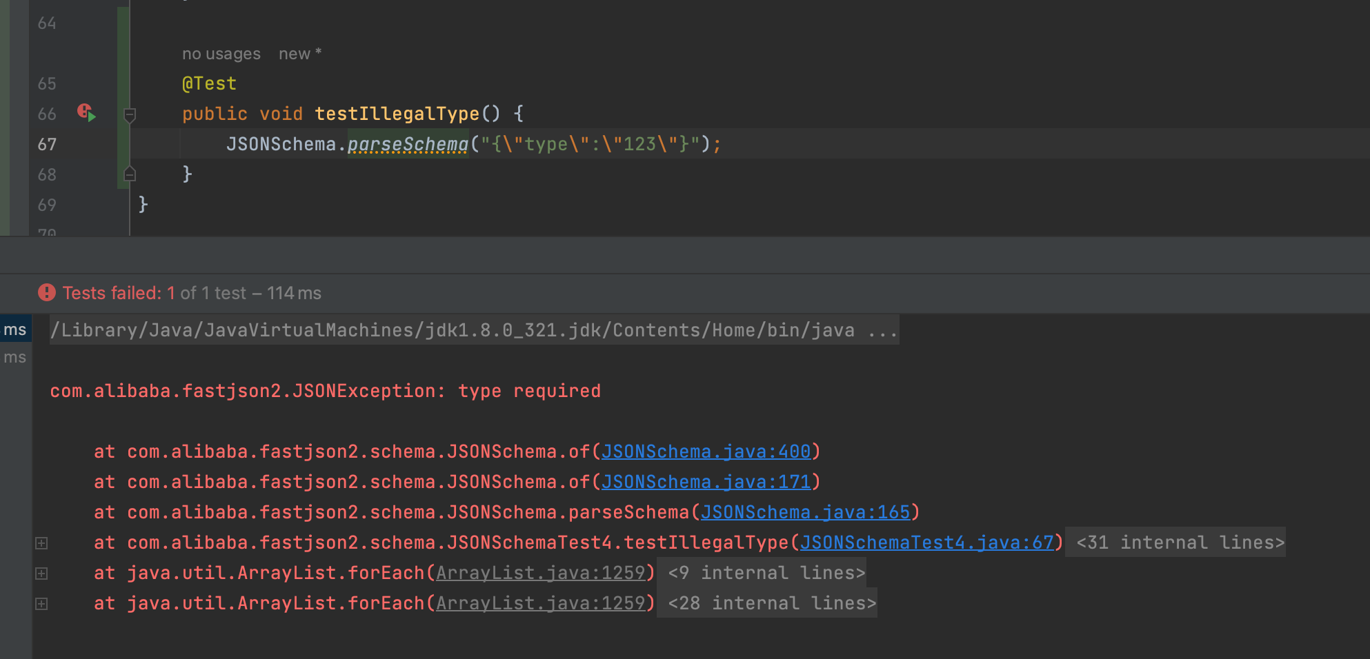 [BUG] JSON Schema 校验错误信息不准确 · Issue #1156 · alibaba/fastjson2 · GitHub