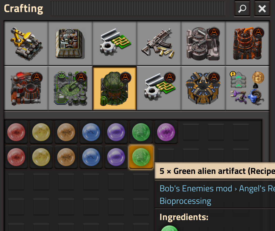 Lock big alien artifact recipes behind a dedicated tech to unclutter the starting recipes ...