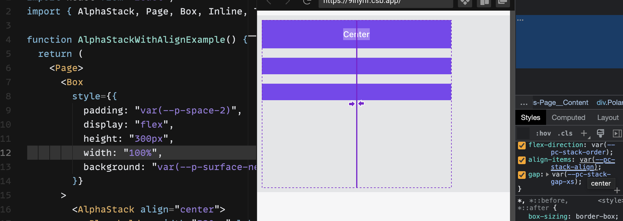 [AlphaStack] `align` should map to the `justify-content` property · Issue #7945 · Shopify ...