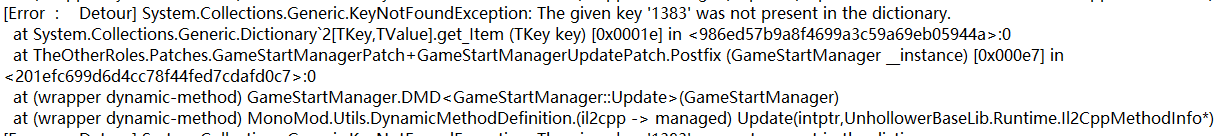 [Bug Report] System.Collections.Generic.KeyNotFoundException: The given key '1383' was not ...