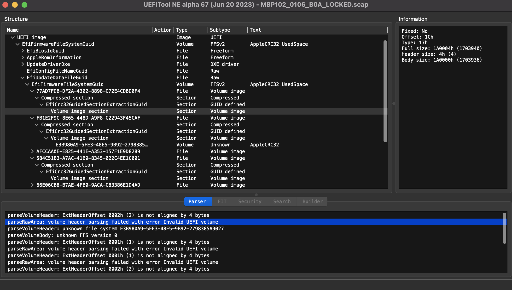 Regression In Parsing Ffs Volume Header With Applecrc32 And